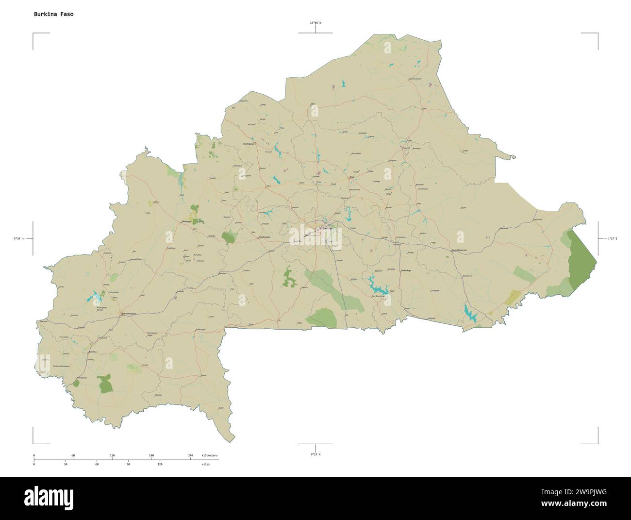Shape of a topographic, OSM Humanitarian style map of the Burkina Faso ...