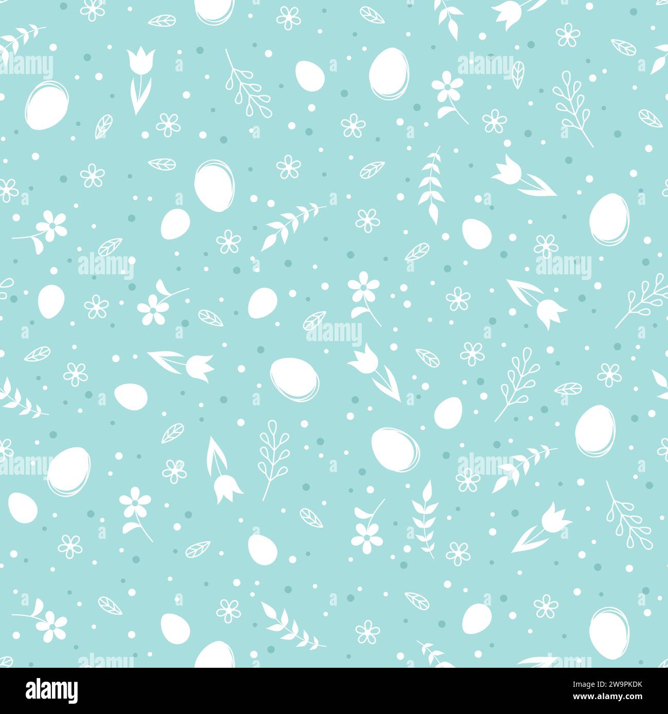 Easter seamless pattern with white flowers, Easter eggs and branches on ...