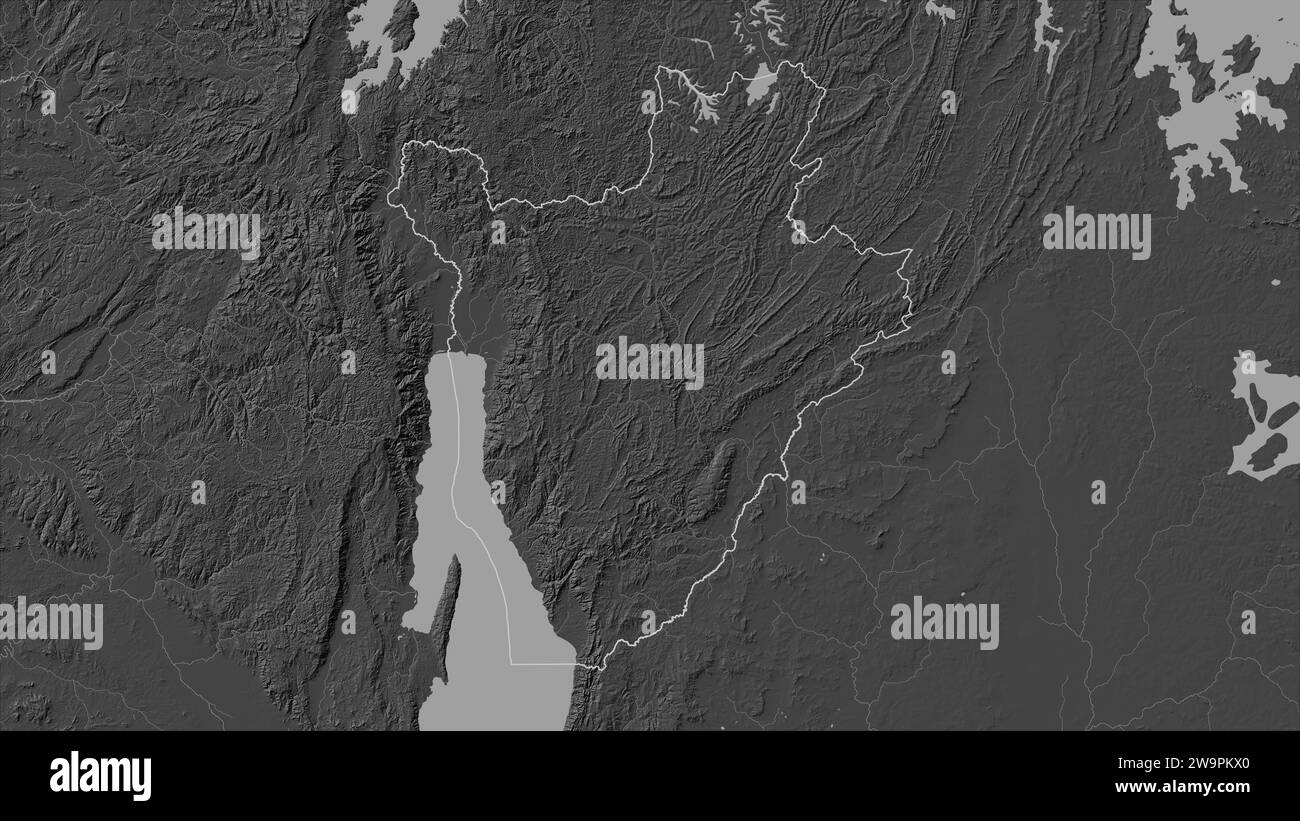 Burundi outlined on a Bilevel elevation map with lakes and rivers Stock ...