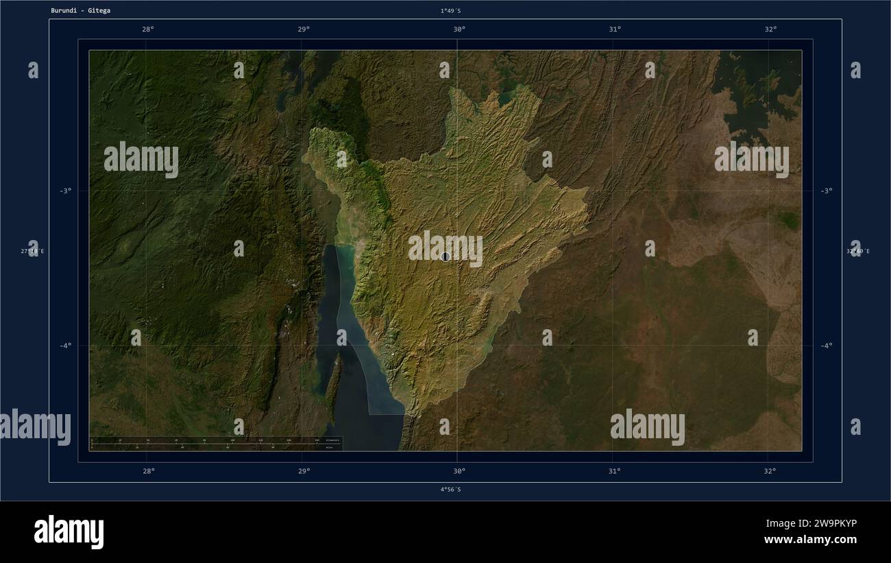 Burundi highlighted on a low resolution satellite map map with the ...