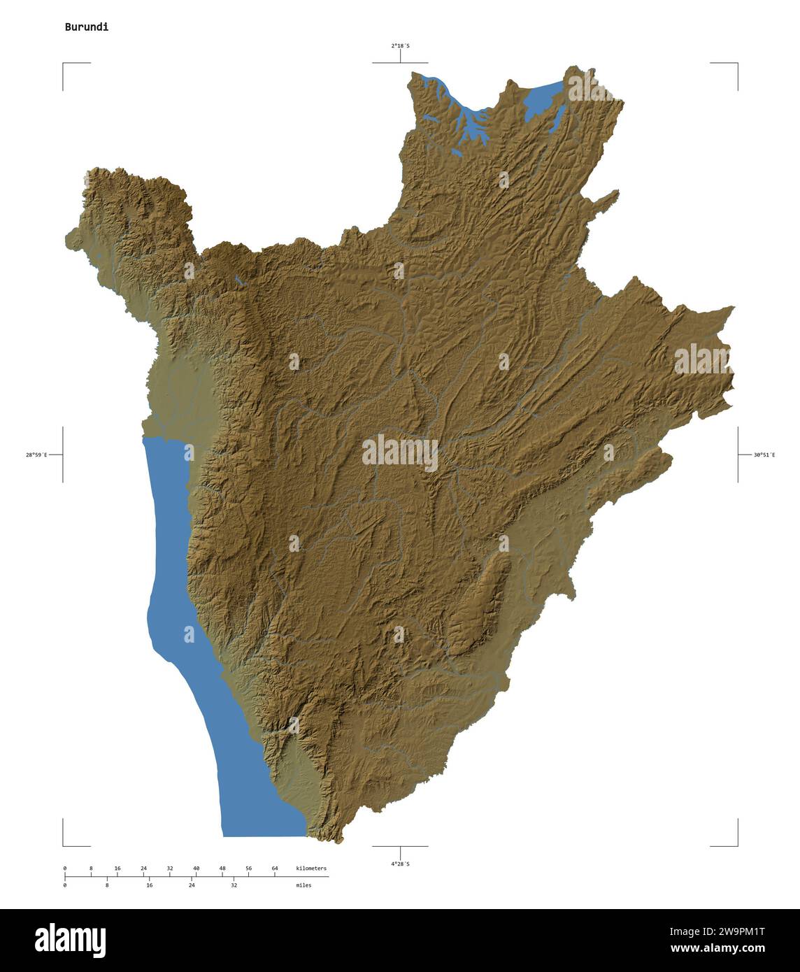 Shape of a Colored elevation map with lakes and rivers of the Burundi ...