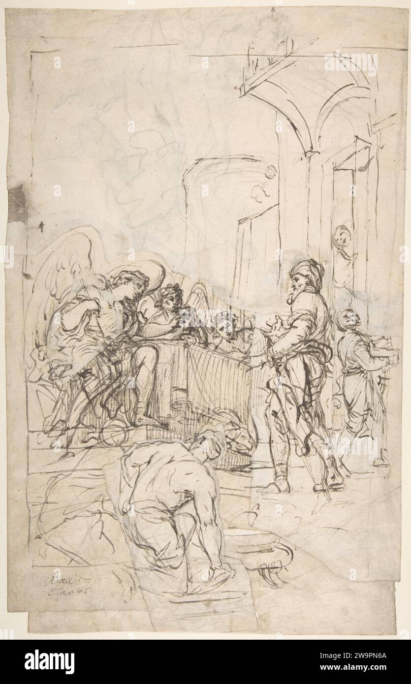 Abraham Entertaining the Three Angels (Genesis 18:1-15) (recto); A ...