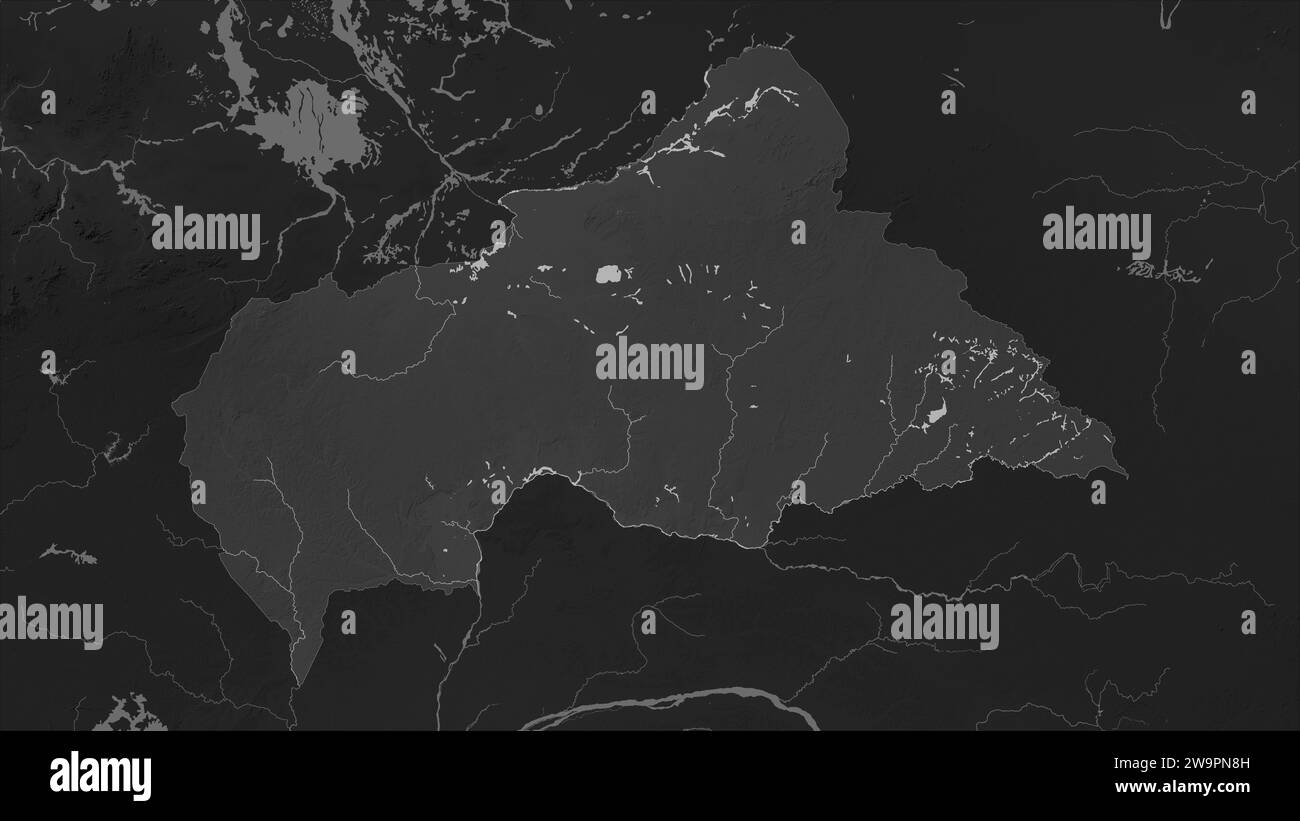 Central African Republic highlighted on a Grayscale elevation map with lakes and rivers Stock ...