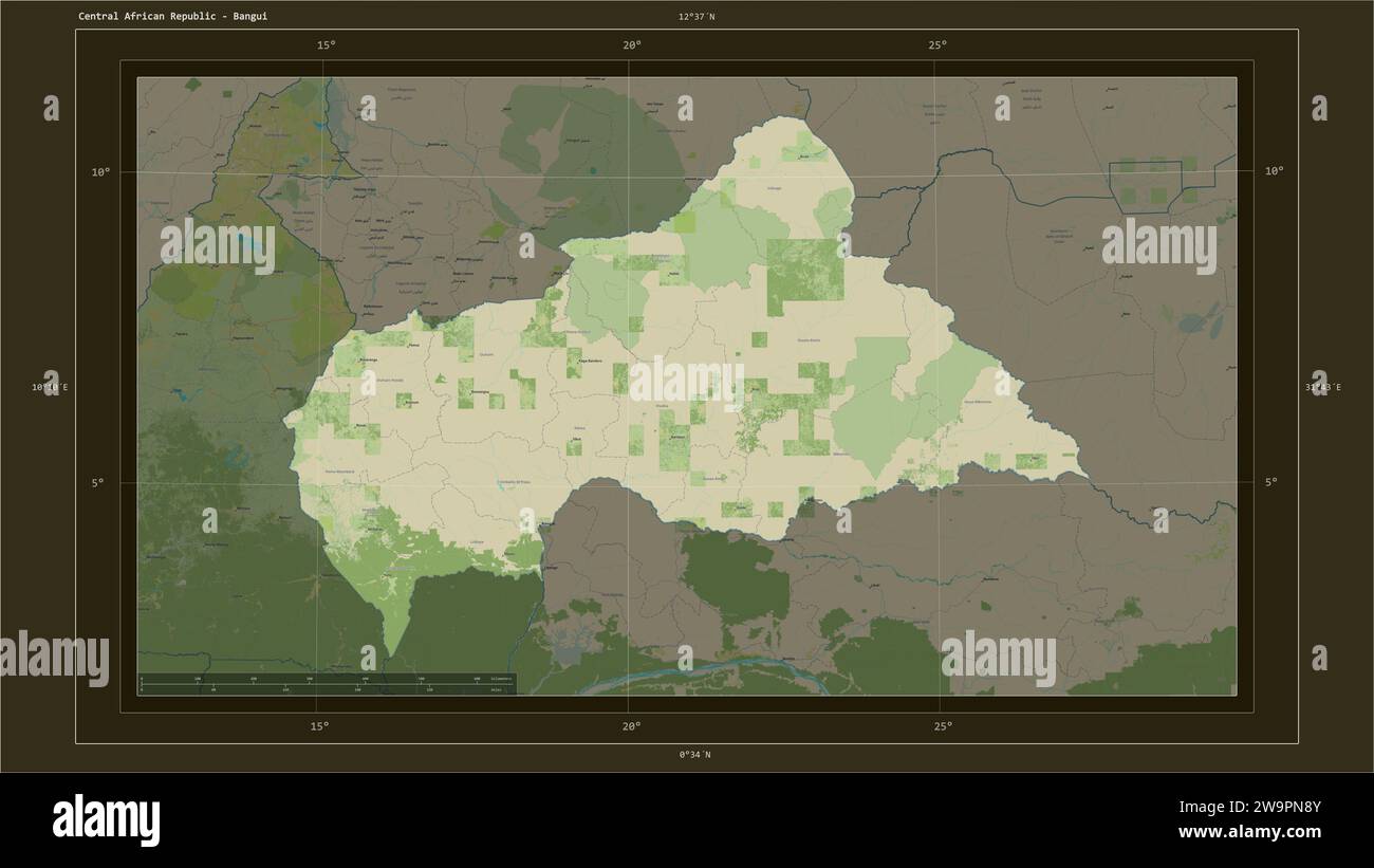 Central African Republic highlighted on a topographic, OSM Humanitarian ...
