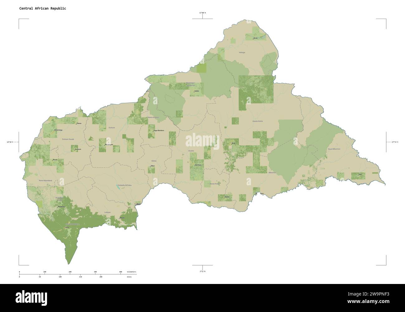 Shape of a topographic, OSM Humanitarian style map of the Central ...