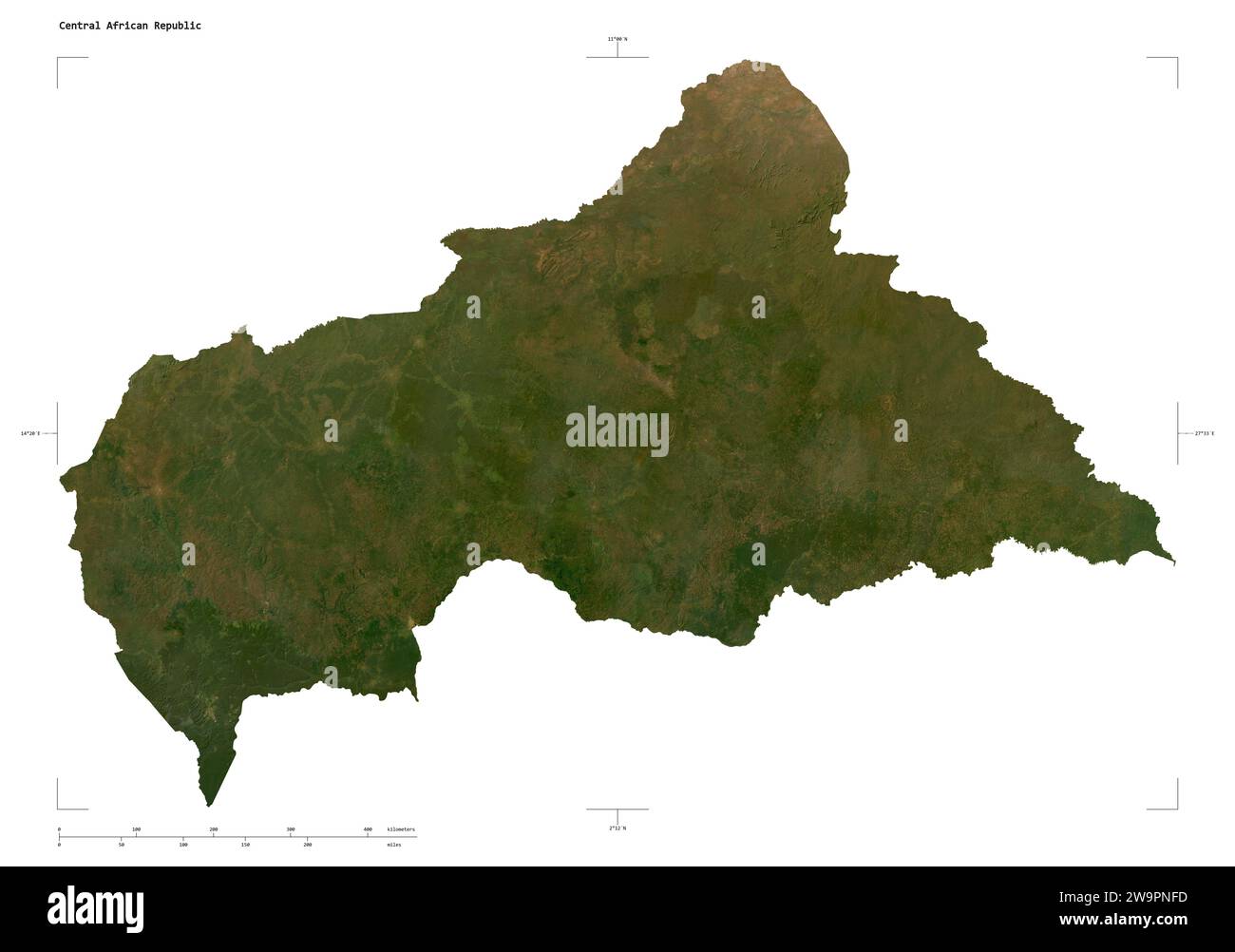Shape of a low resolution satellite map of the Central African Republic ...