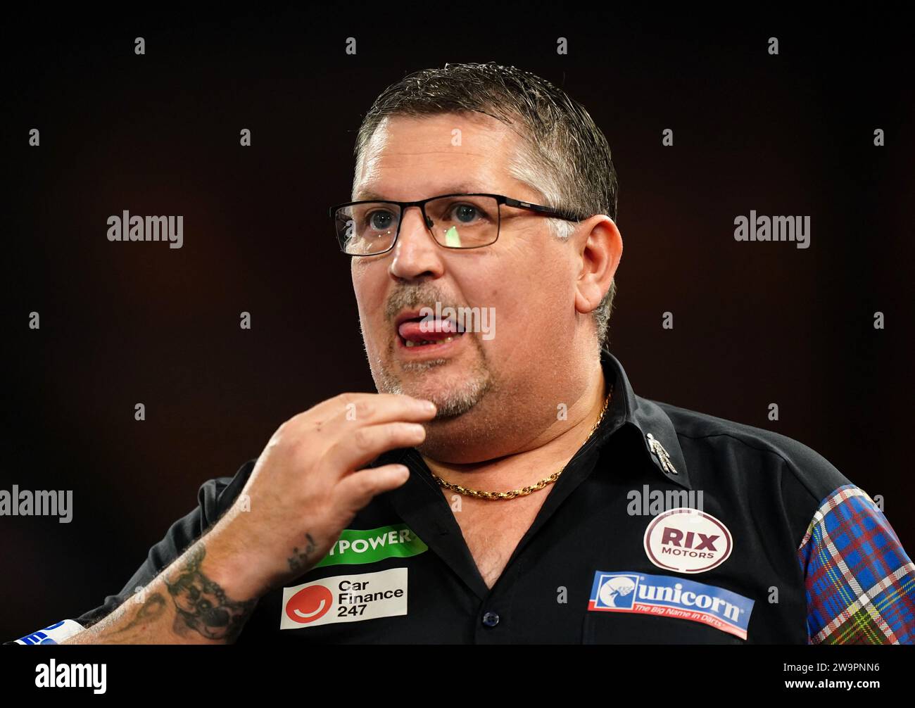 Gary Anderson in action against Boris Krcmar (not pictured) on day ...