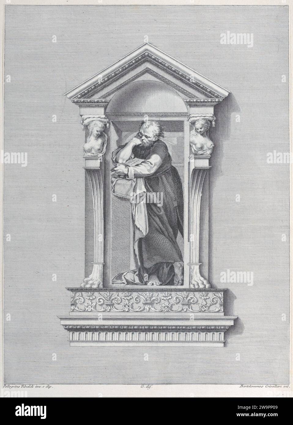 A standing man in a niche with his elbow resting on a column 1962 by ...