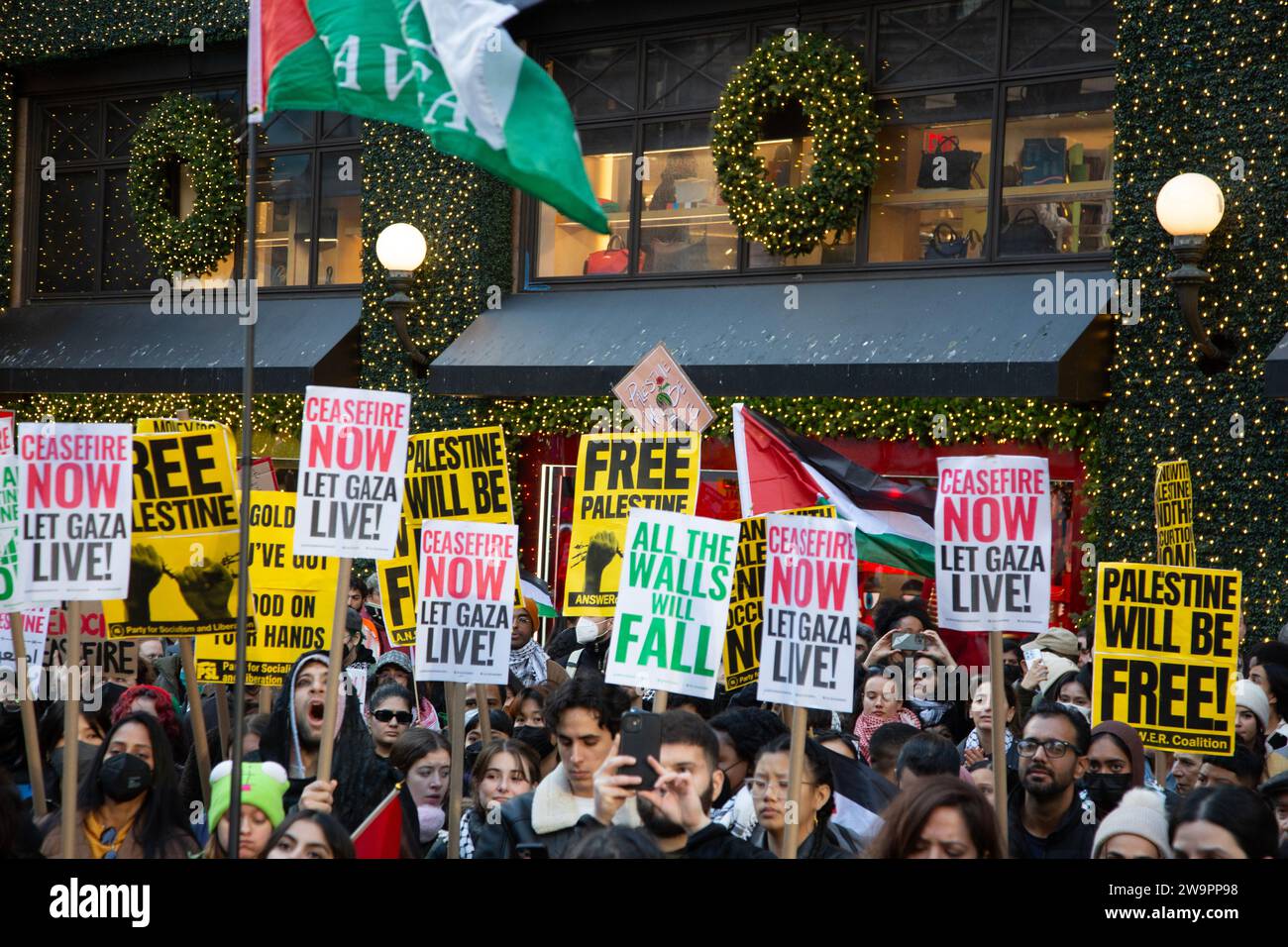 Pro Palestinian rally and demonstration in Herald Square by Macy's in ...