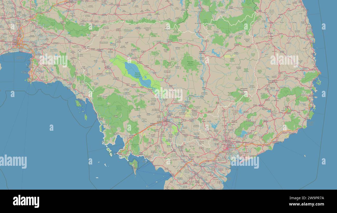 Cambodia outlined on a topographic, OSM Germany style map Stock Photo - Alamy