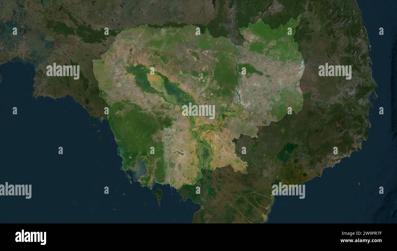 Cambodia highlighted on a high resolution satellite map Stock Photo - Alamy