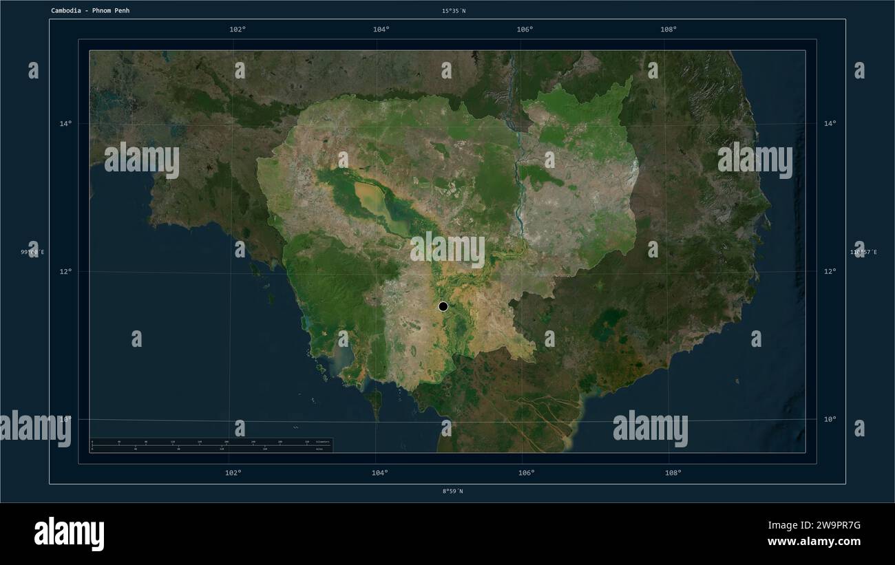 Cambodia highlighted on a high resolution satellite map map with the ...