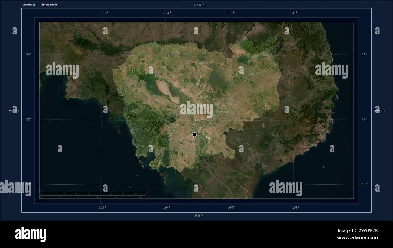 Cambodia highlighted on a low resolution satellite map map with the ...