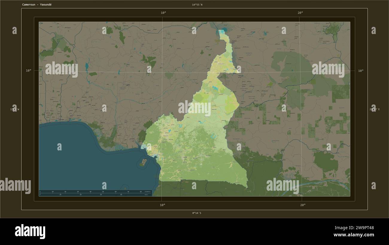 Cameroun highlighted on a topographic, OSM Humanitarian style map map ...