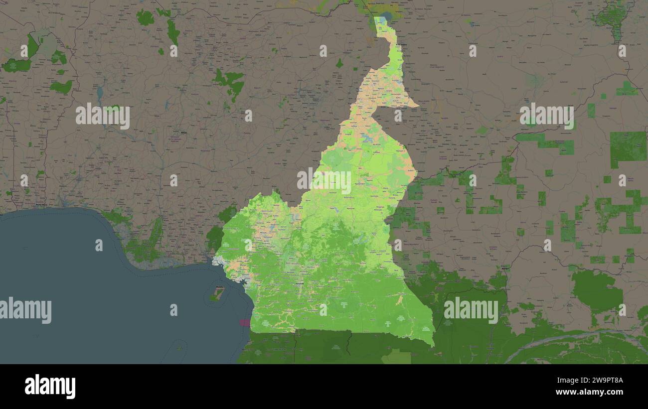 Cameroun highlighted on a topographic, OSM France style map Stock Photo ...