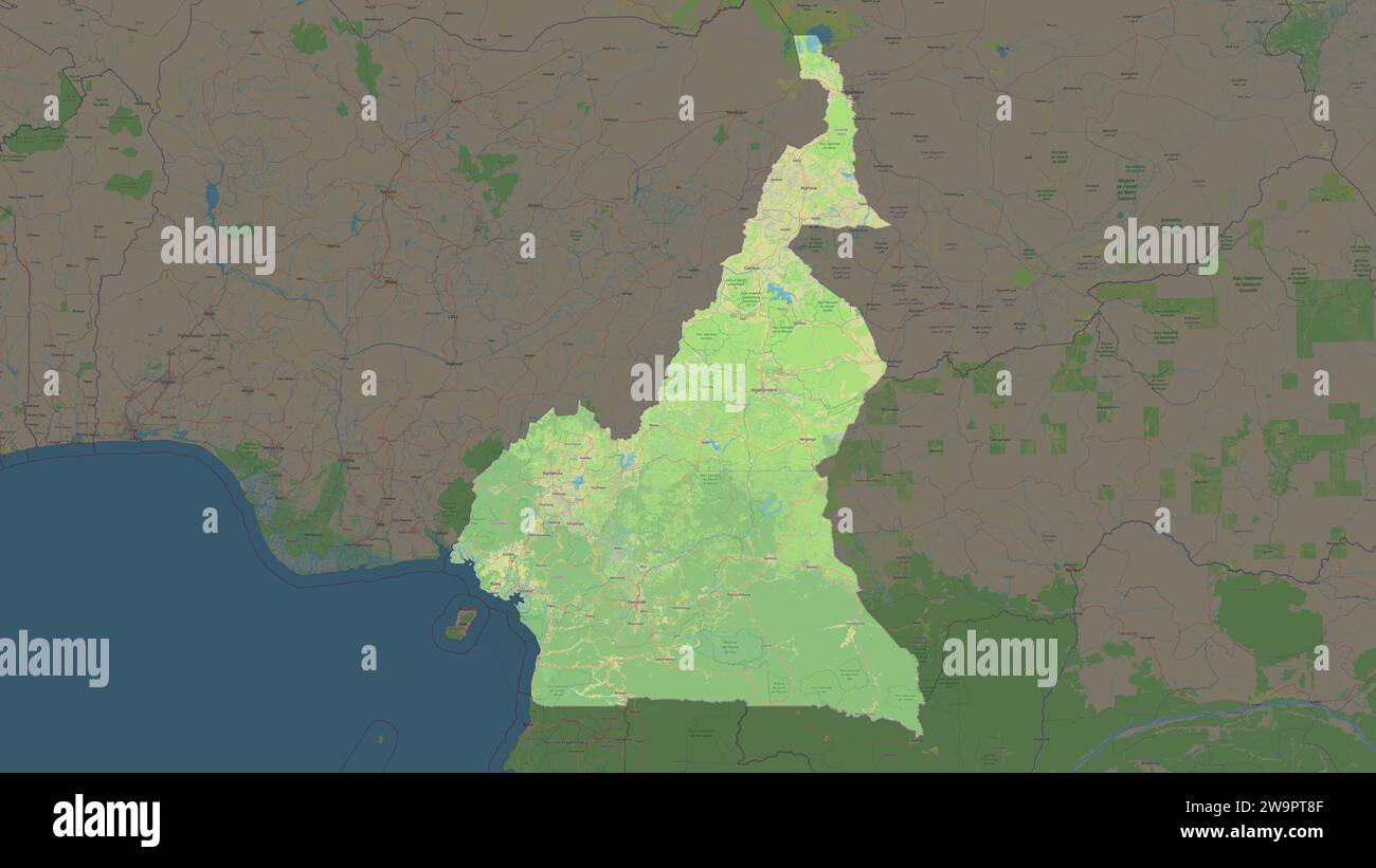 Cameroun highlighted on a topographic, OSM standard style map Stock ...