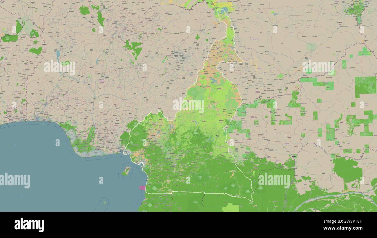 Cameroun outlined on a topographic, OSM France style map Stock Photo ...