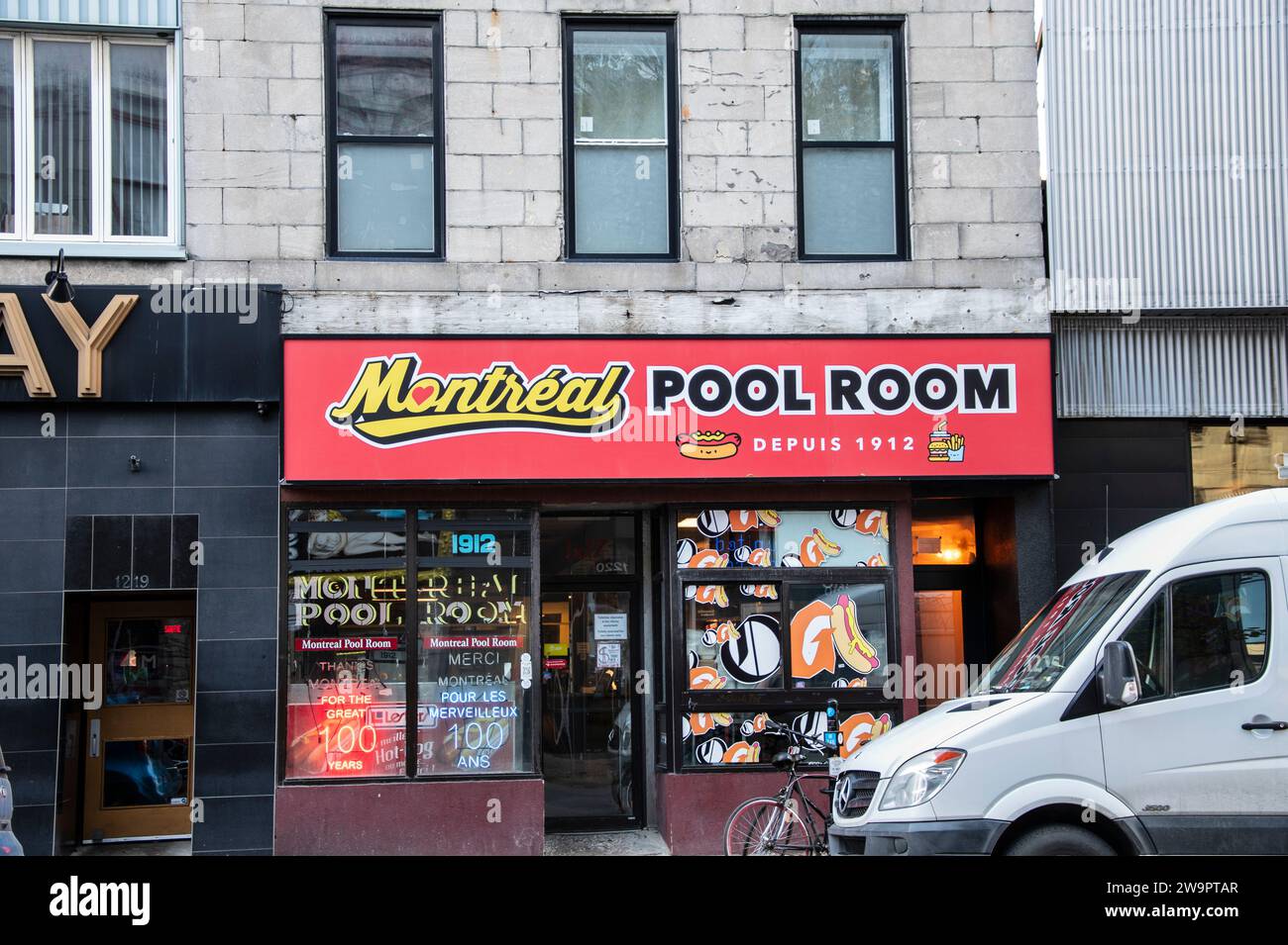 Montreal Pool Room restaurant sign on St. Laurent in downtown Montreal ...