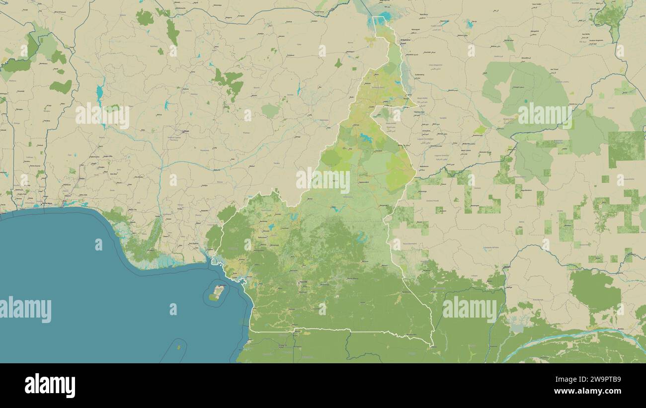 Cameroun outlined on a topographic, OSM Humanitarian style map Stock ...