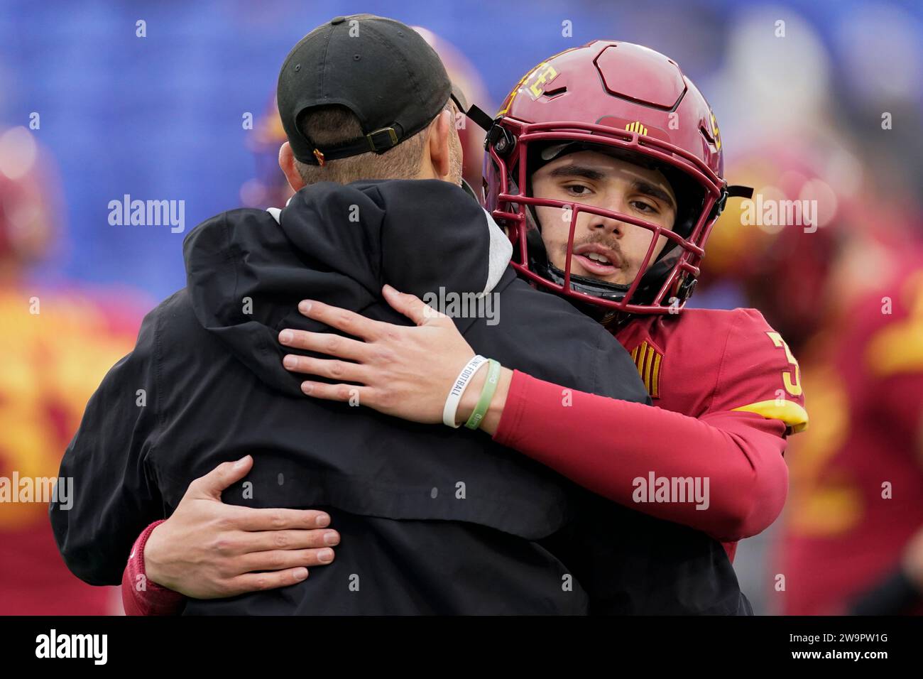 Iowa State quarterback Rocco Becht, right, hugs head coach Matt ...