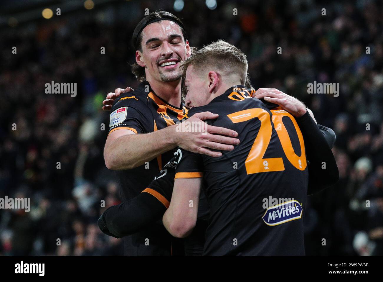 Aaron Connolly #44 of Hull City celebrates his goal with Jacob Greaves ...