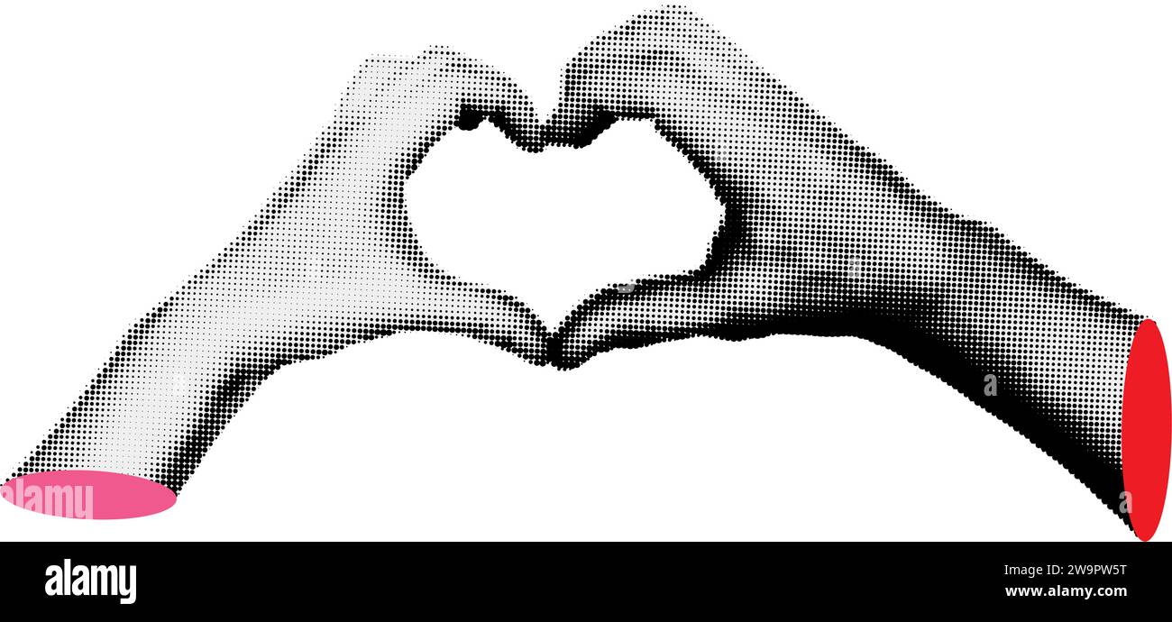 Hands heart gesture love sign halftone collage vector illustration Stock Vector Image & Art - Alamy