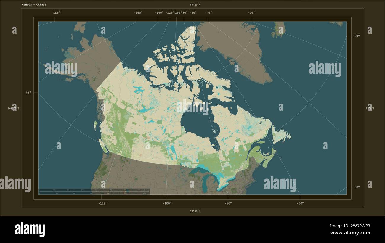 Canada highlighted on a topographic, OSM Humanitarian style map map ...