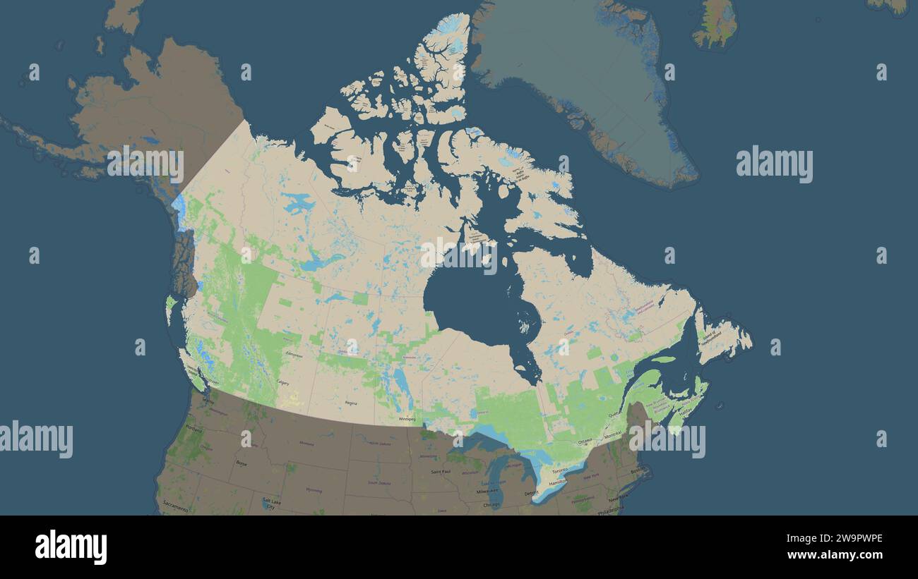 Canada highlighted on a topographic, OSM standard style map Stock Photo ...