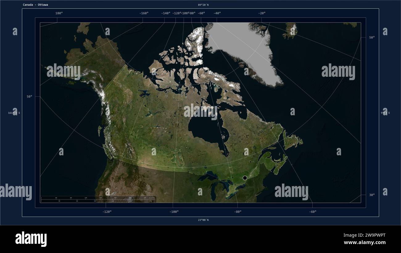 Canada highlighted on a low resolution satellite map map with the ...