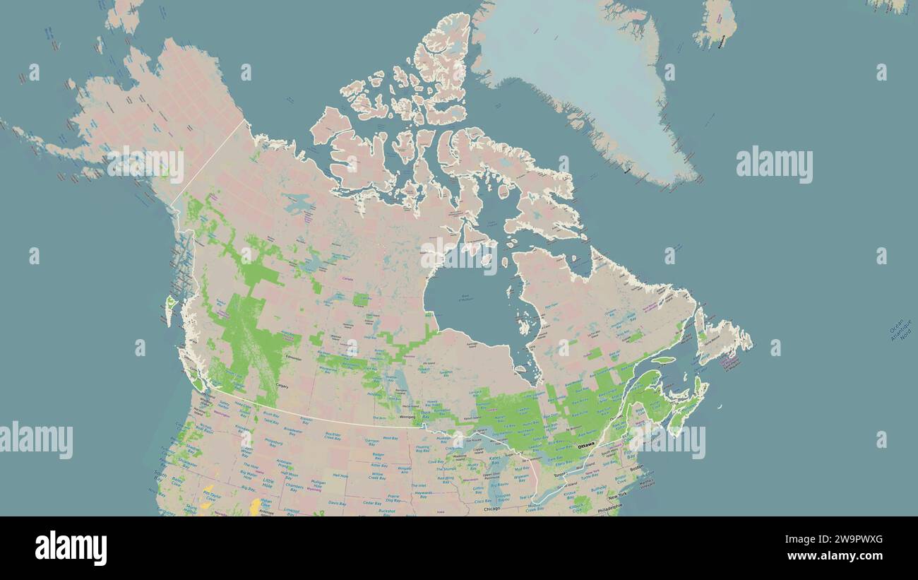 Canada outlined on a topographic, OSM France style map Stock Photo - Alamy