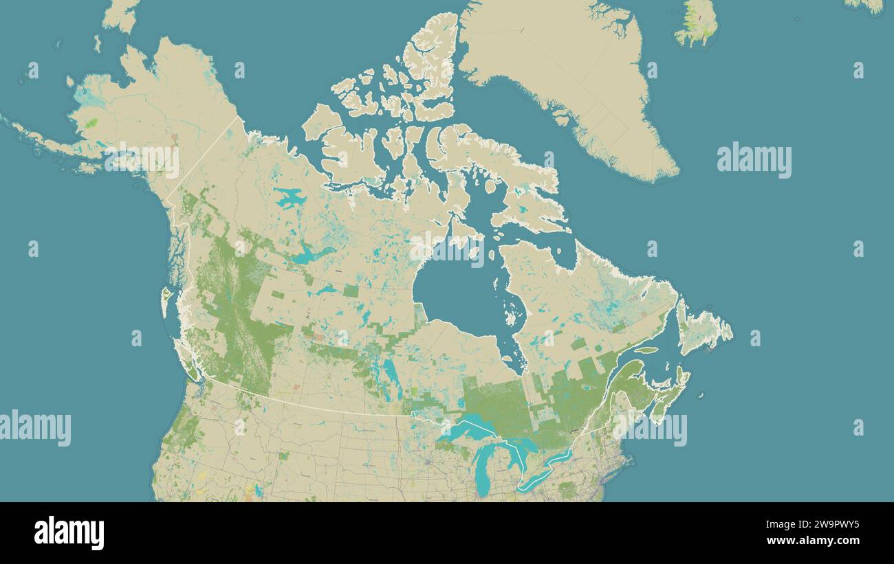 Canada outlined on a topographic, OSM Humanitarian style map Stock ...