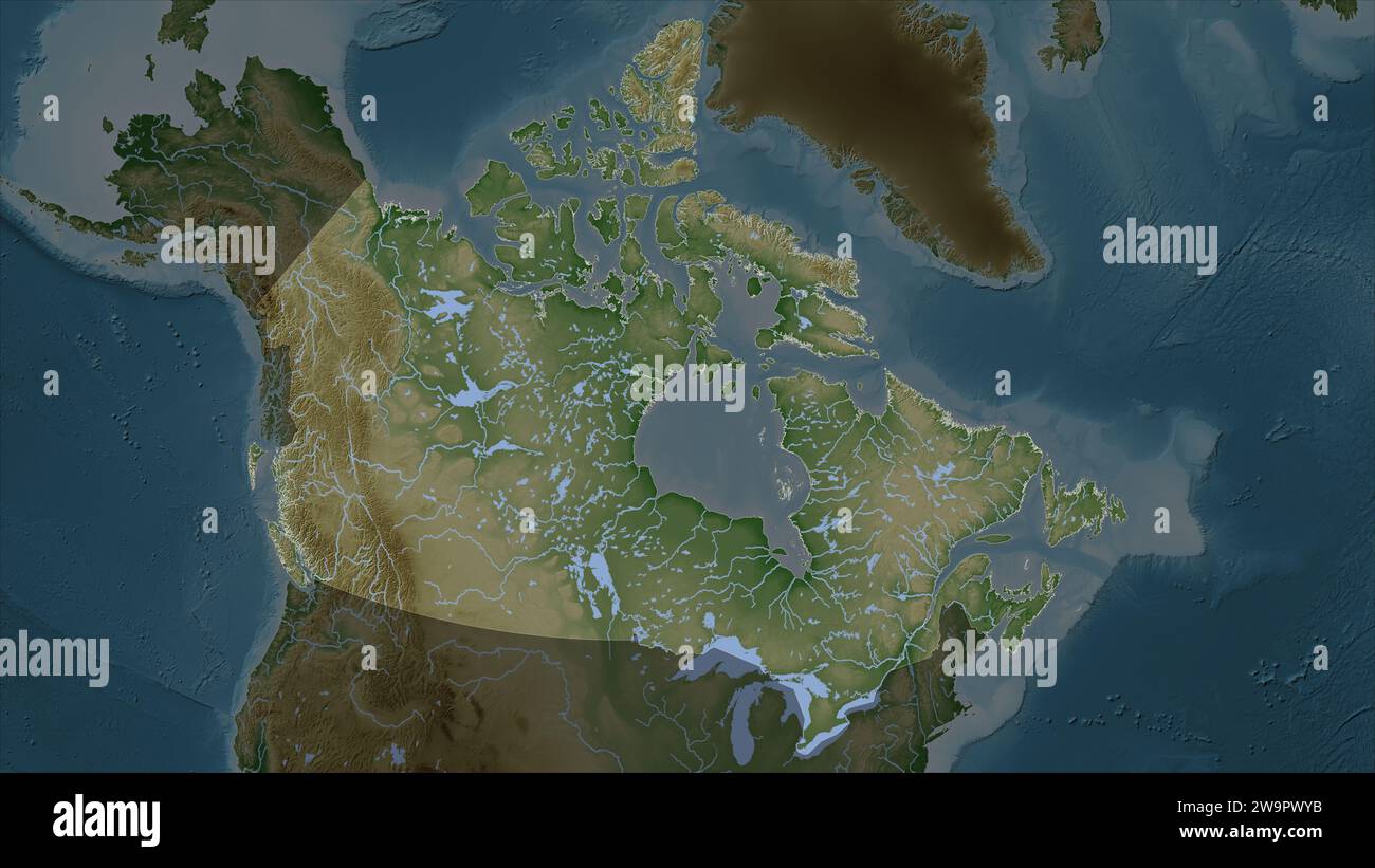 Canada highlighted on a Pale colored elevation map with lakes and ...