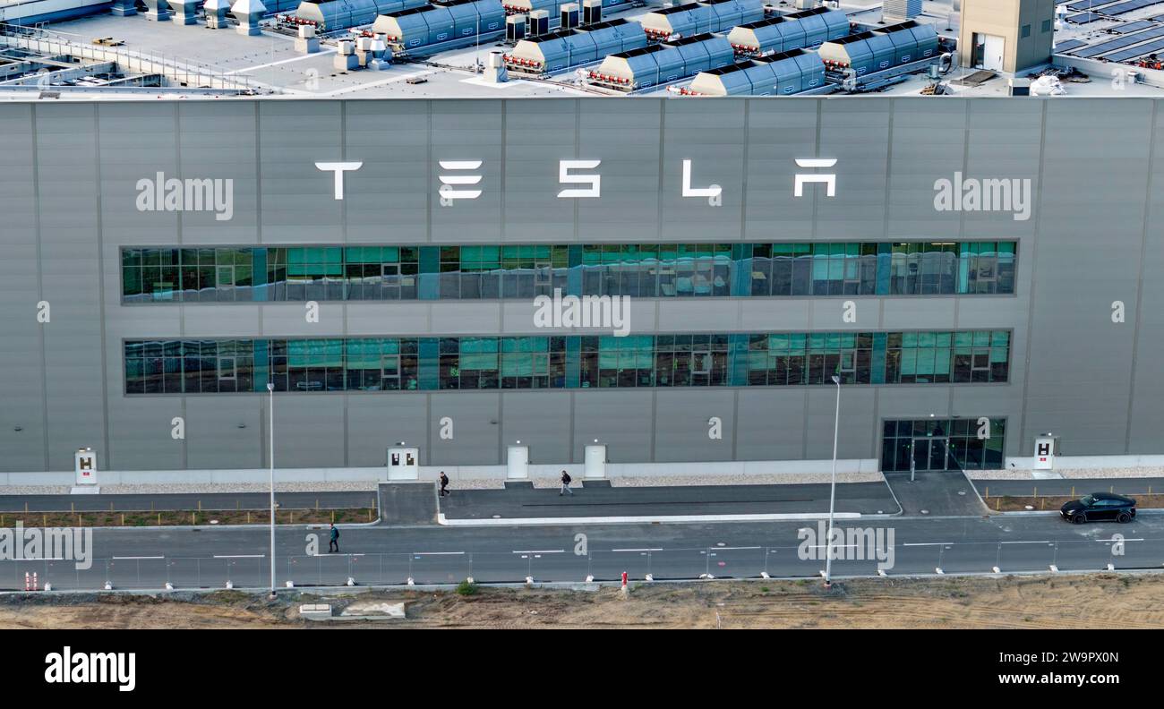 Aerial view of Tesla Gigafactory, battery factory, Gruenheide, 23 ...