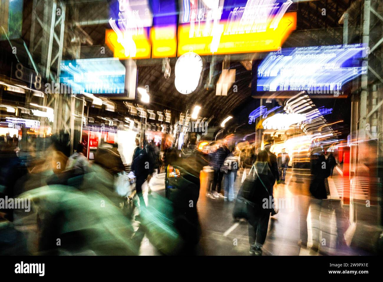 Dense crowds at Frankfurt Central Station. Around half a million people pass through the station ...