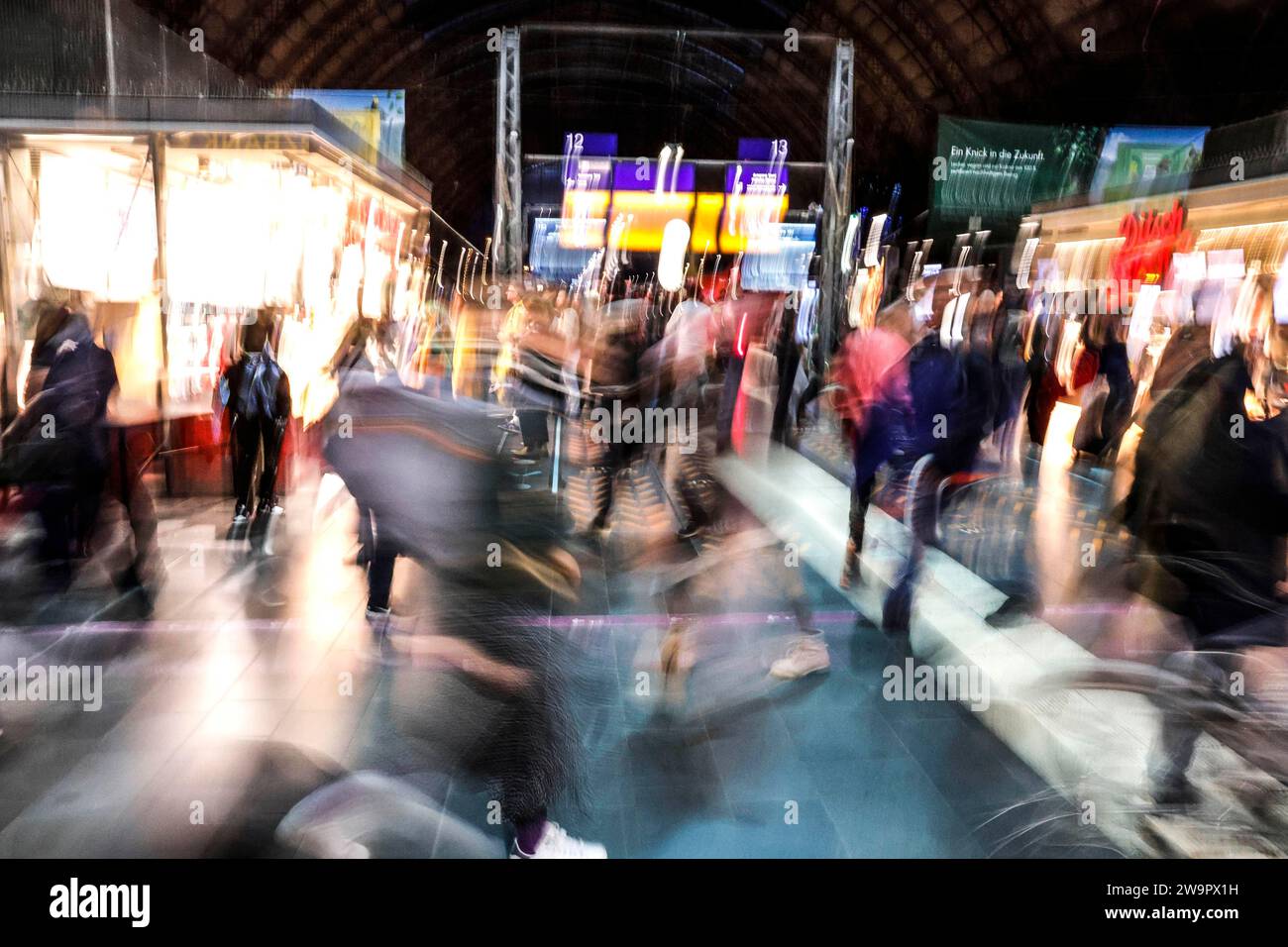 Dense crowds at Frankfurt Central Station. Around half a million people pass through the station ...