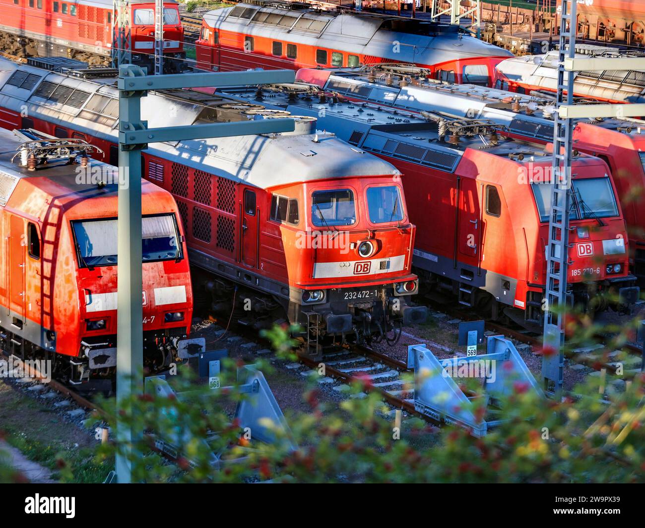 DB Cargo class 185 and class 232 locomotives standing in the DB Cargo ...