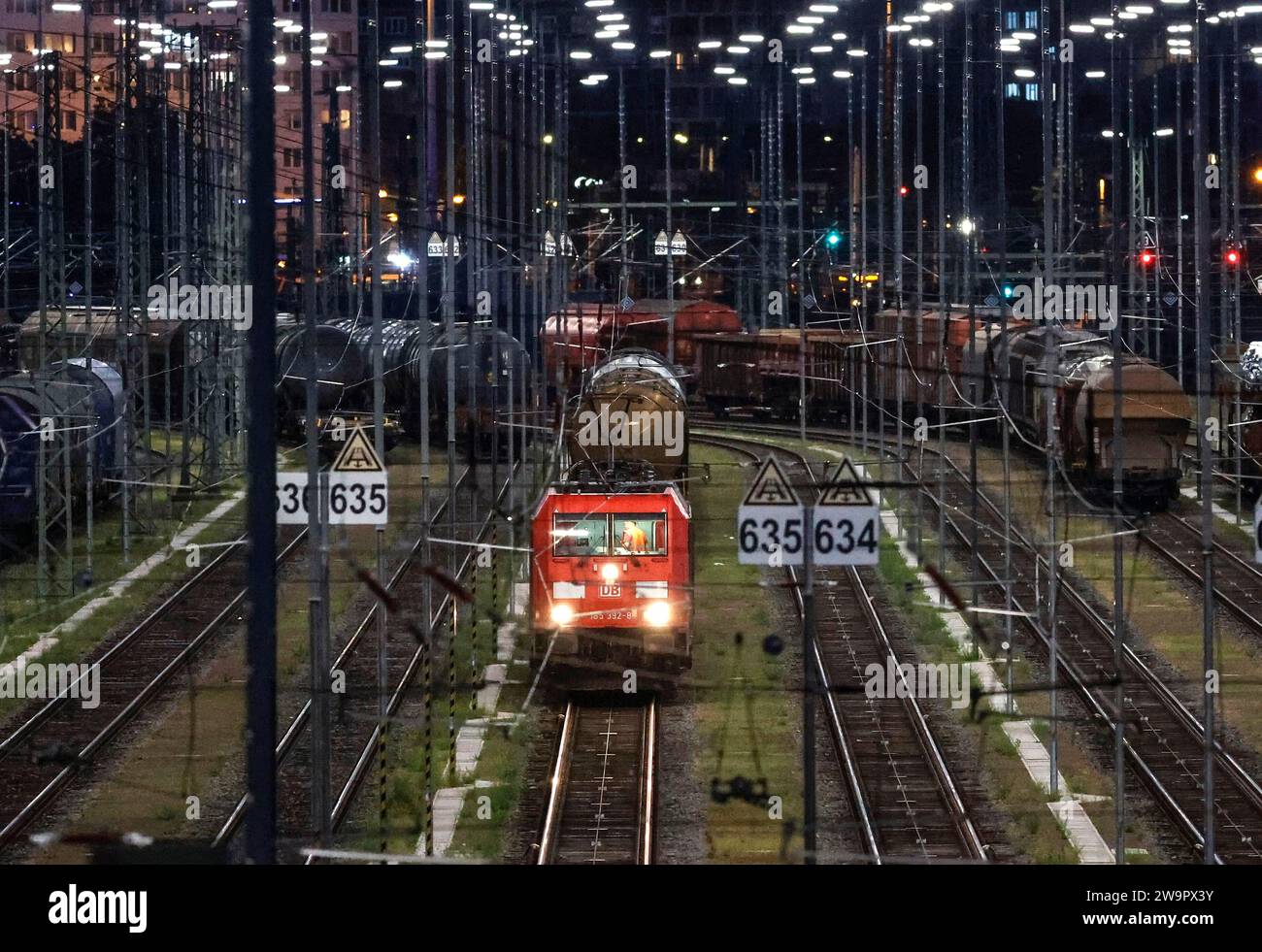 DB Cargo class 185 locomotive in the DB Cargo marshalling yard in Halle ...