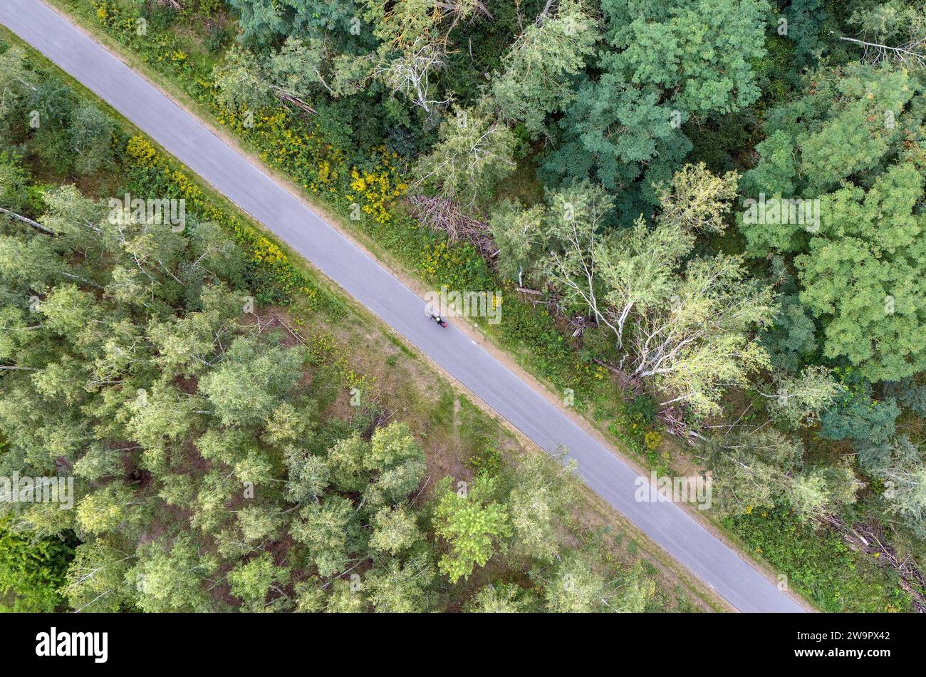Aerial view of cyclists on the Wall Trail in Berlin Marienfelde. The ...