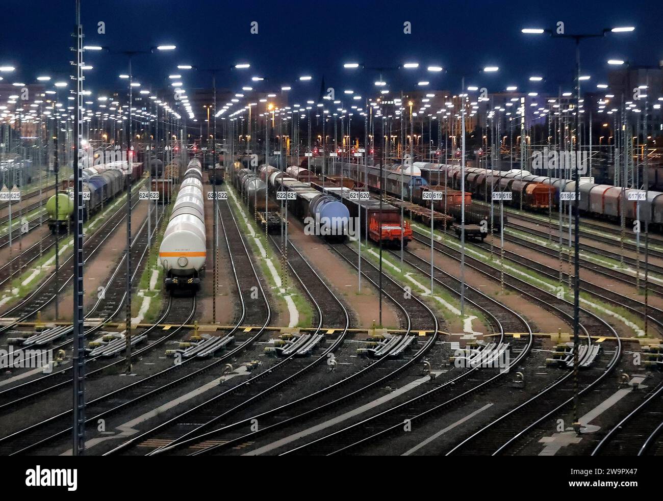 DB Cargo Halle marshalling yard. Over 1000 LED lights illuminate the ...