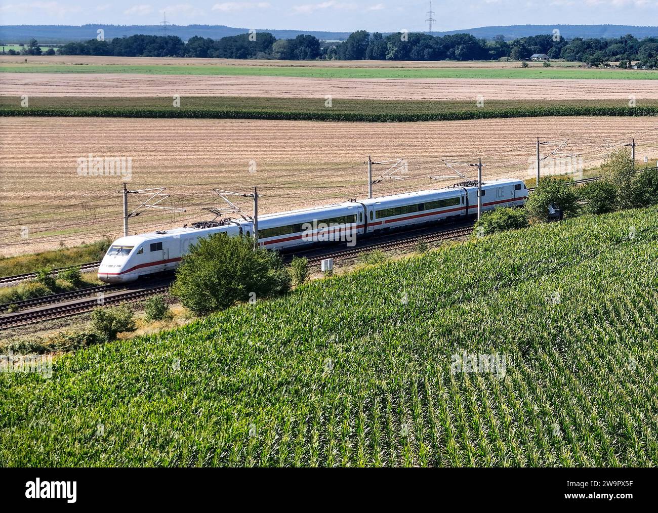 An ICE with two wagons on the open track, Nauen, 15 08 2023 Stock Photo ...