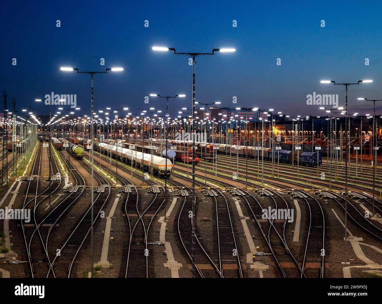 DB Cargo Halle marshalling yard. Over 1000 LED lights illuminate the ...