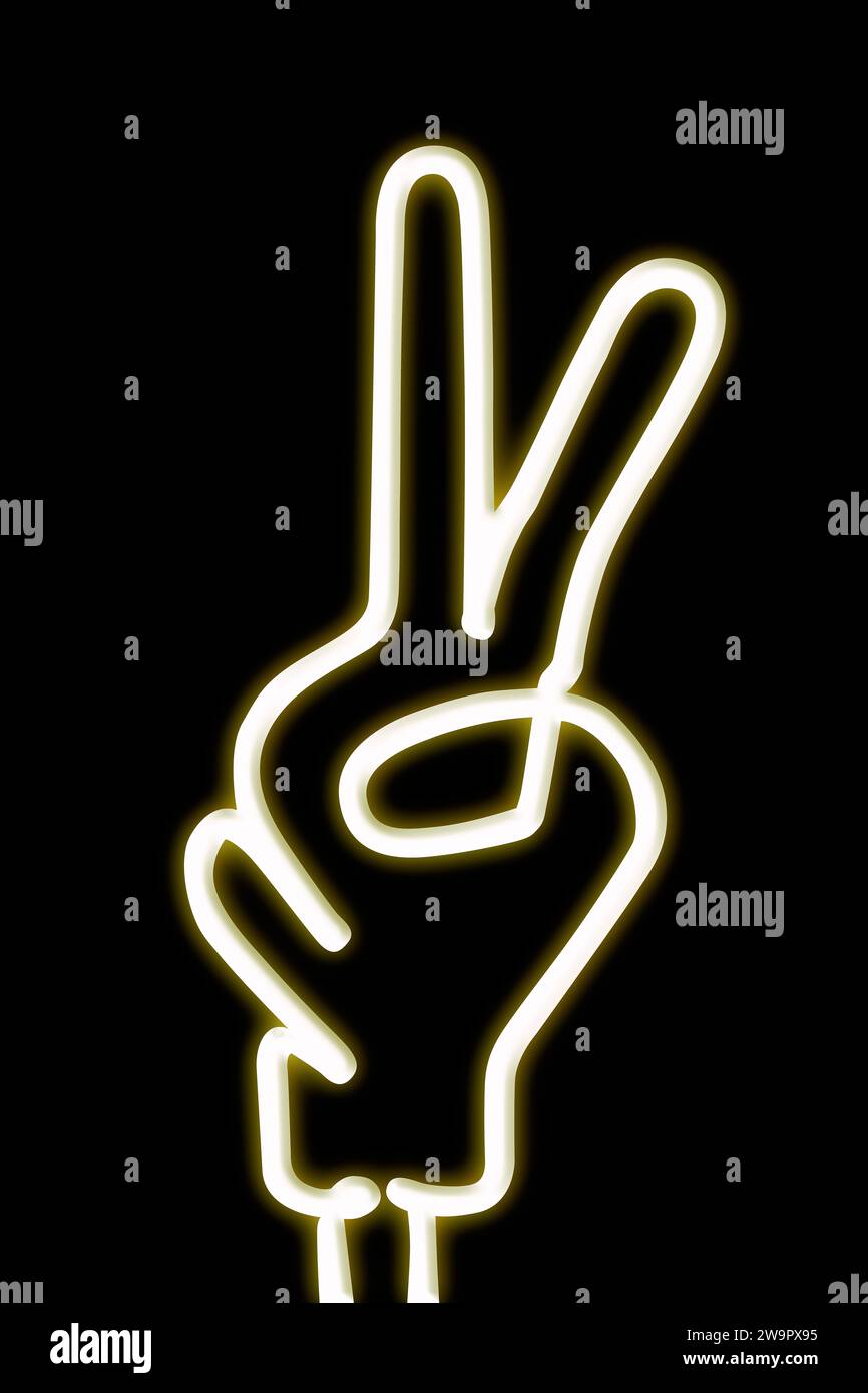 Neon tube with the Victory sign Stock Photo - Alamy