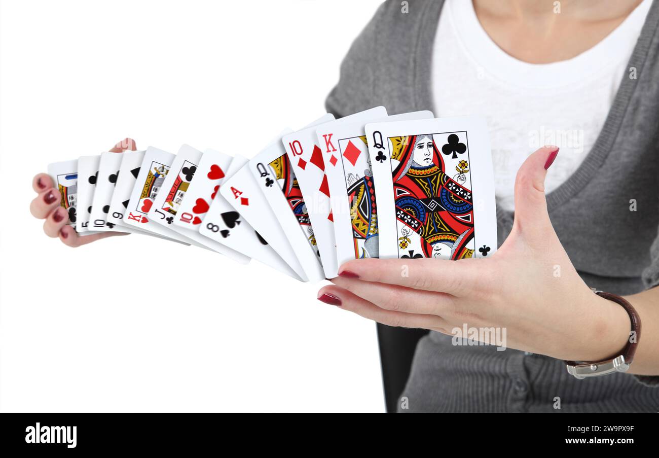 Shuffling and picking up the playing cards Stock Photo - Alamy