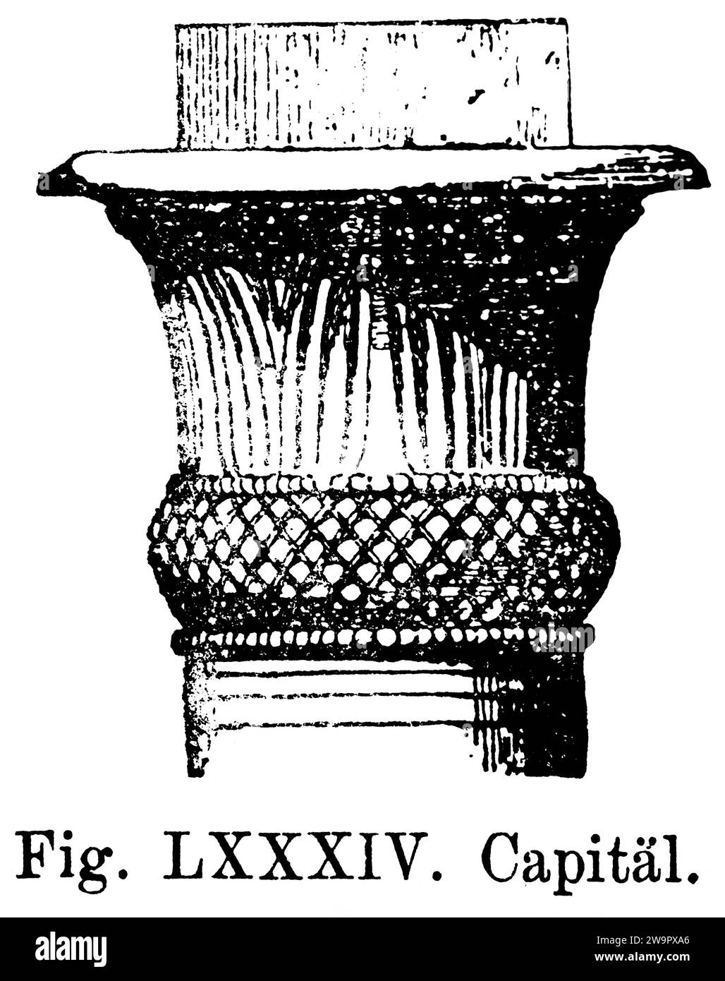 Phoenician column, column head, capital, broken lily, latticework, two ...