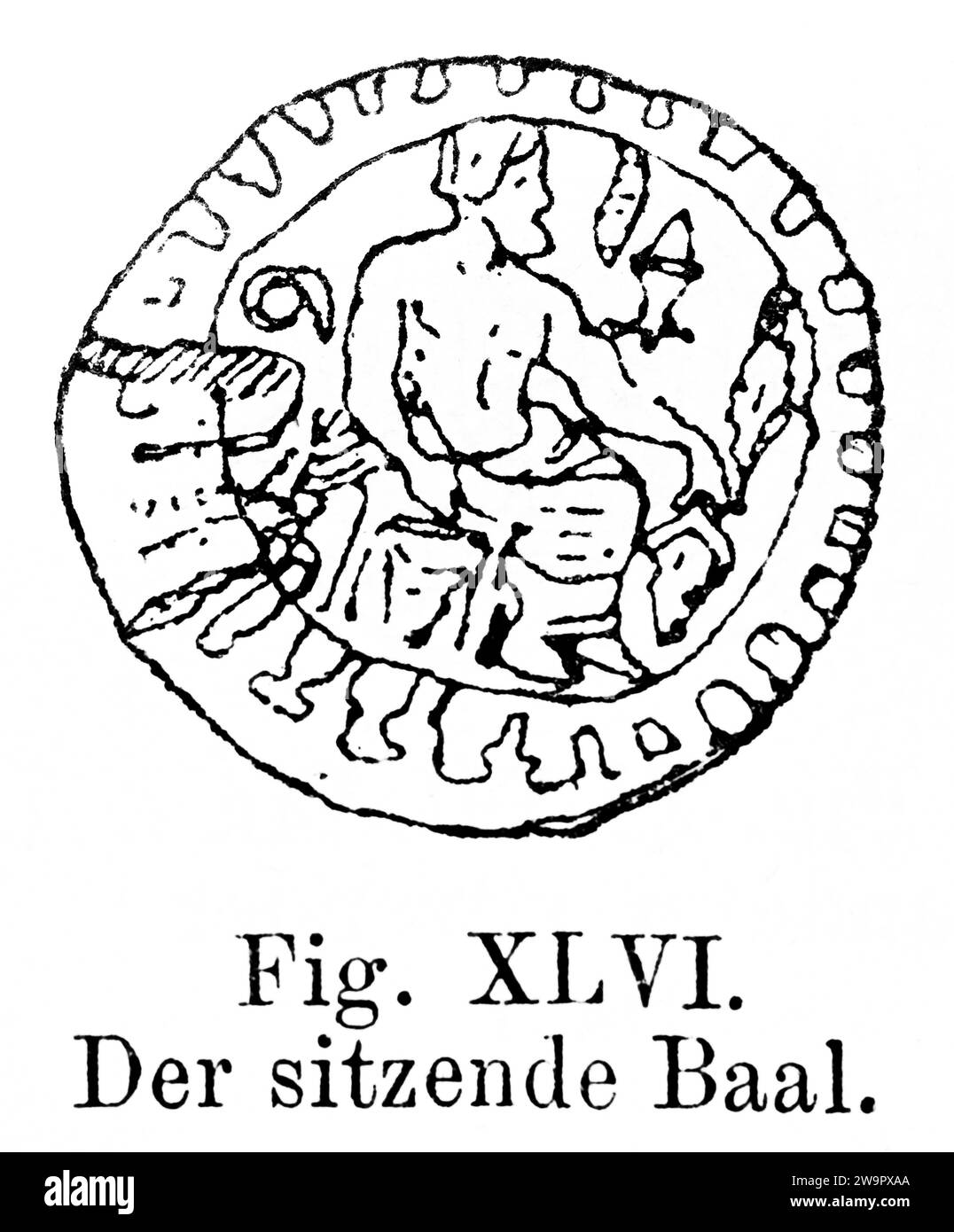 Sitting Baal, silver medal, Phoenician Baal, sitting on a chair ...