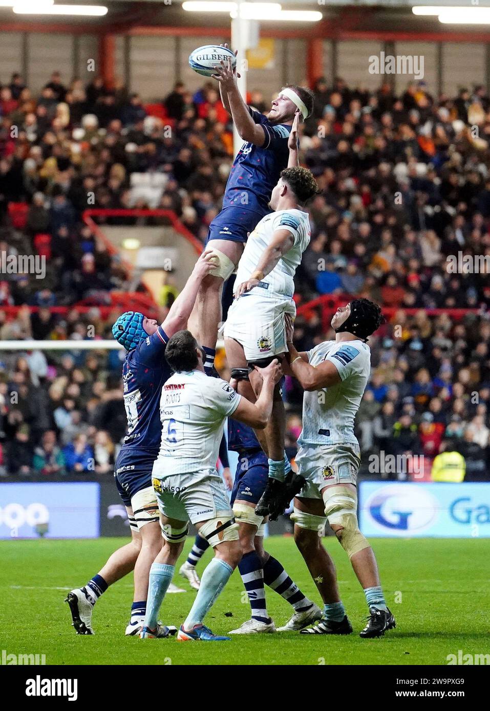 Bristol Bears' Joe Batley wins a line-out during the Gallagher ...