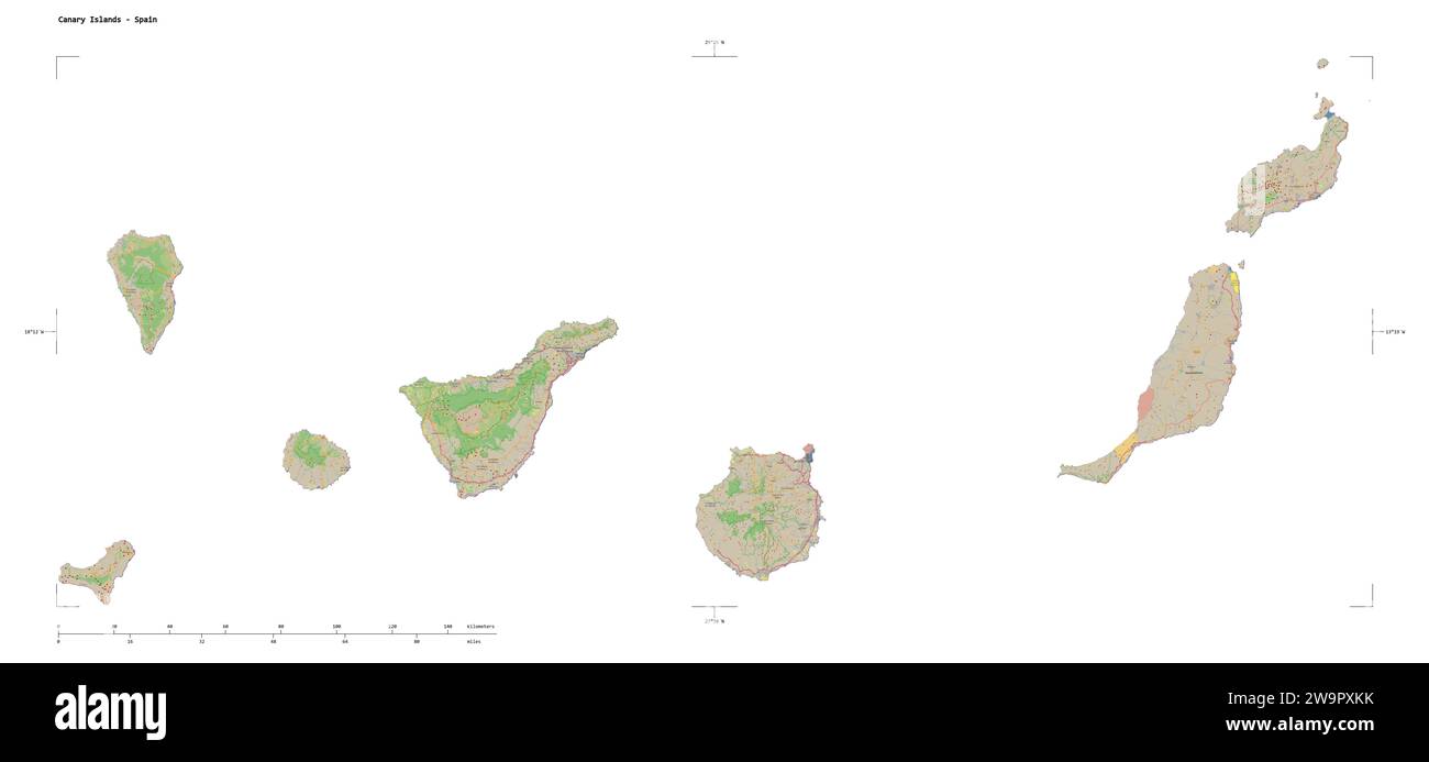 Shape of a topographic, OSM standard style map of the Canary Islands ...