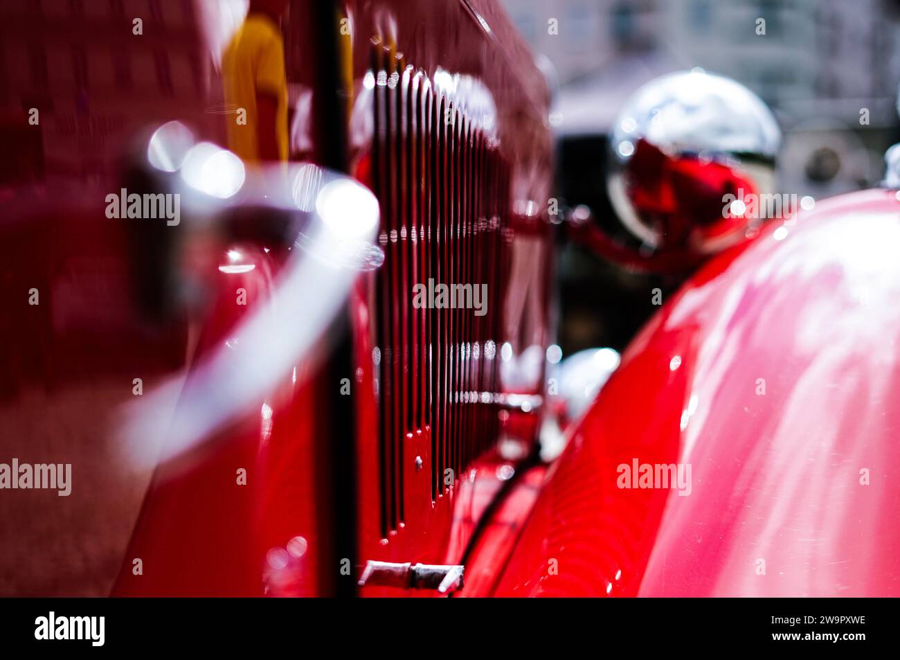 Old vintage red car. Close up Stock Photo - Alamy