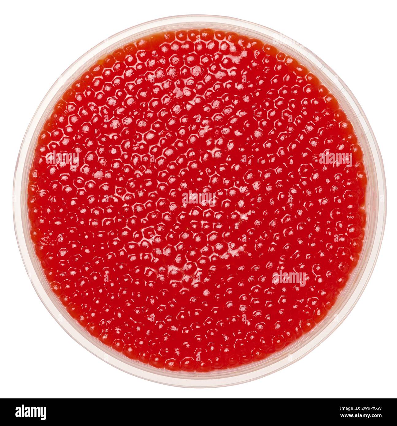 Red caviar in a plastic bowl on an isolated background, top view Stock ...