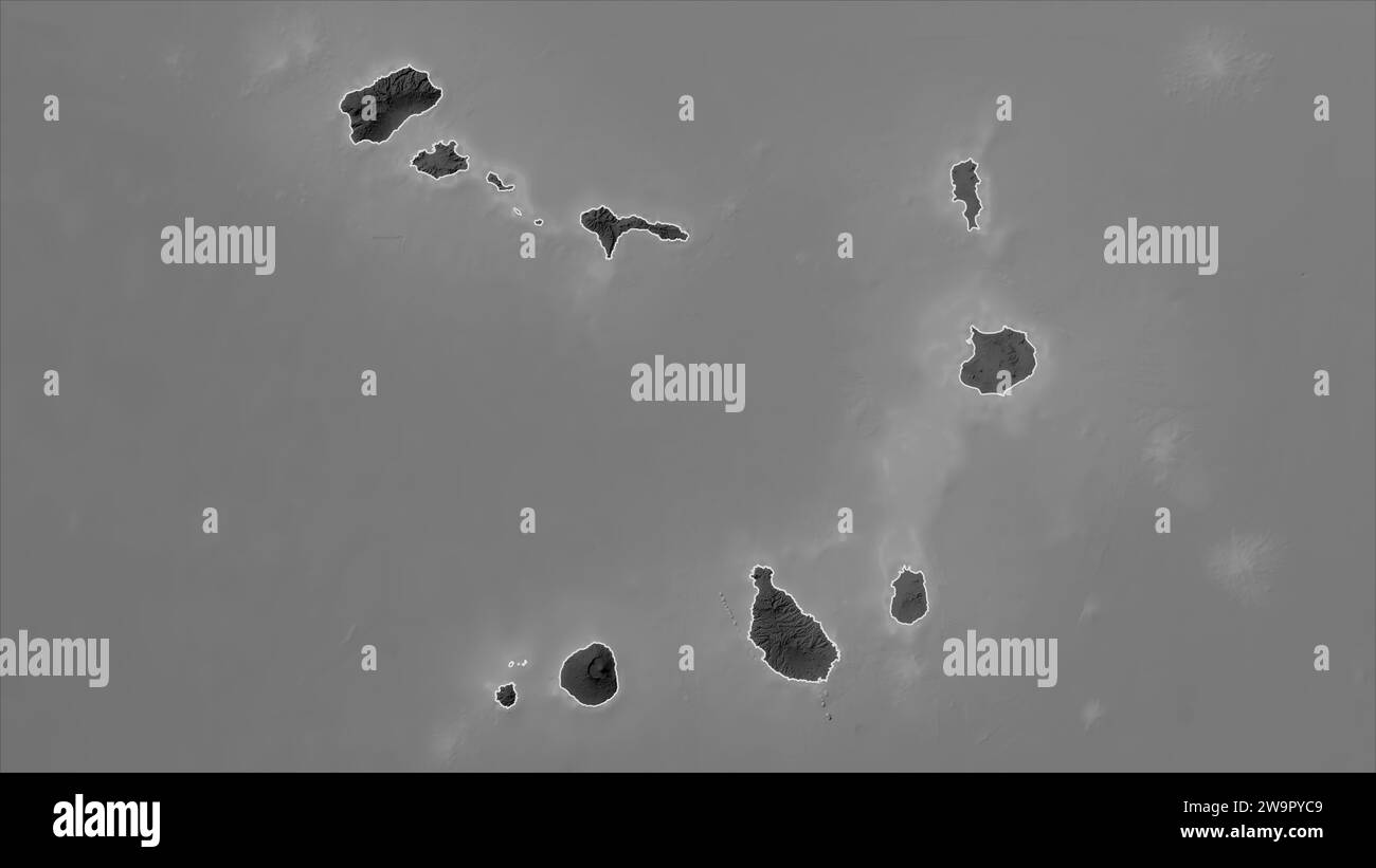 Cabo Verde outlined on a Grayscale elevation map with lakes and rivers Stock Photo - Alamy